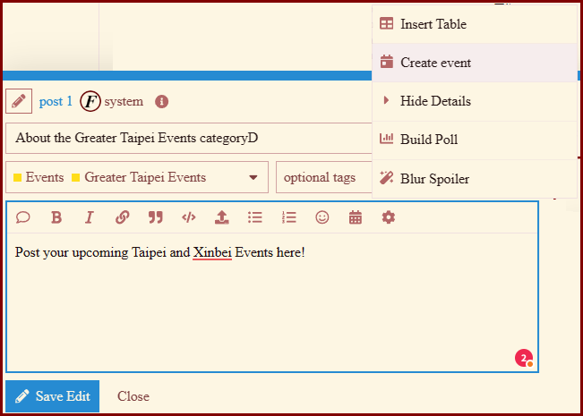 Use the Events function in the ⚙ tool to add dates to your Event Topic ...